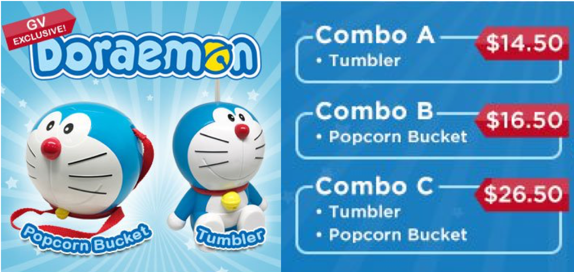 Doraemon popcorn bucket & drink tumbler now available in S'pore Golden ...