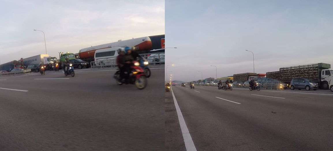 M'sian motorcyclists ride against traffic towards S'pore along Tuas ...