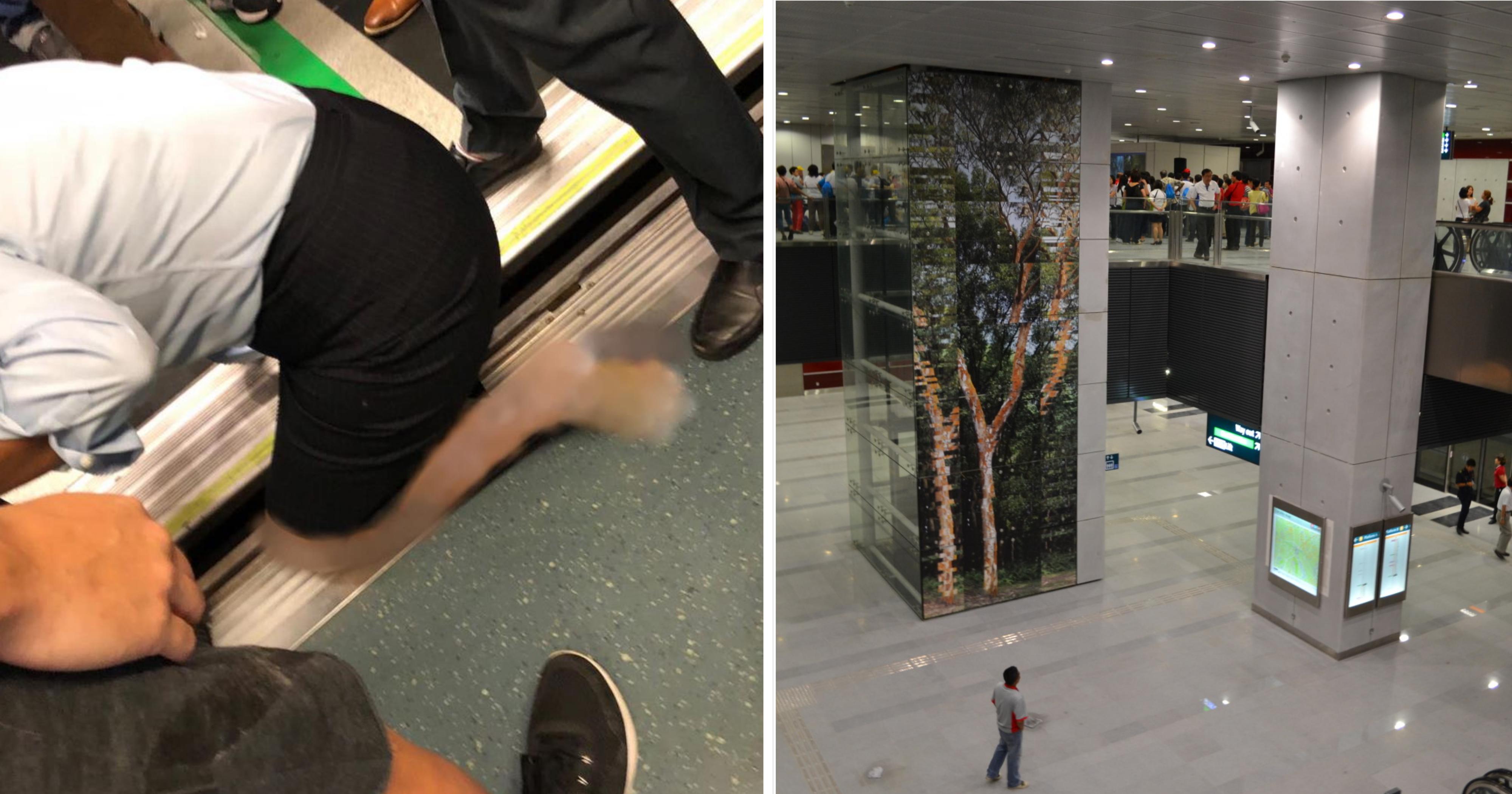 Lady gets leg stuck in platform gap after being pushed out of MRT train ...