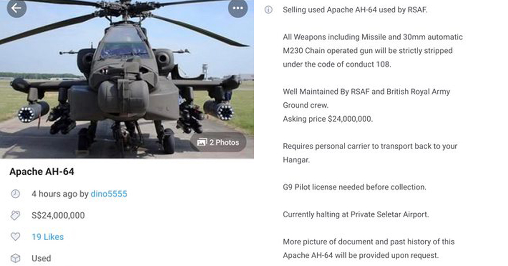 Someone tried selling 2nd hand RSAF Apache for S$24 million on ...