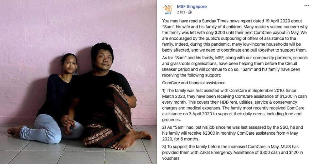 MSF clarifies ST report that family of 6 was left with only S$200 till ...
