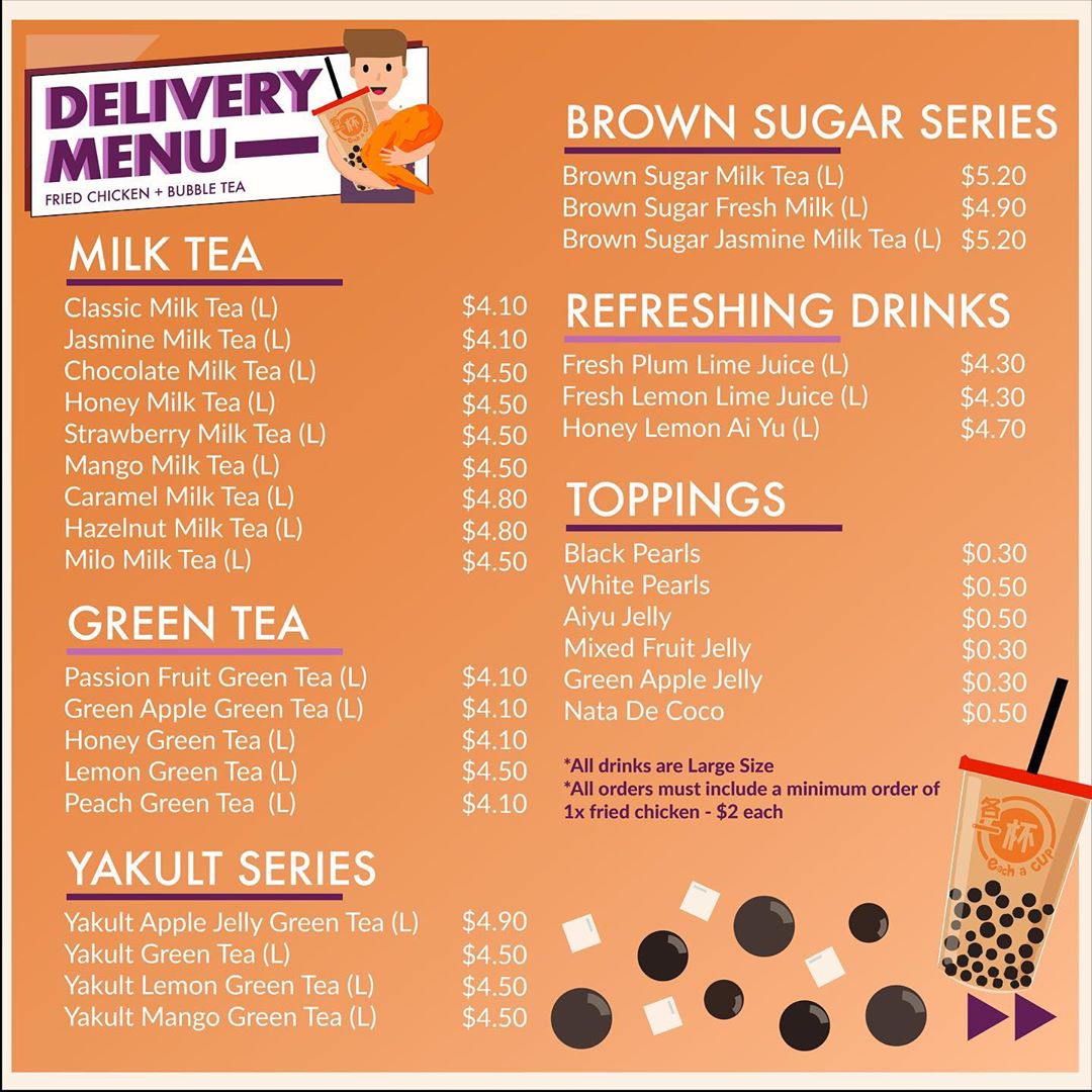 Each-a-Cup S'pore offers delivery with S$5 flat fee, full menu ...