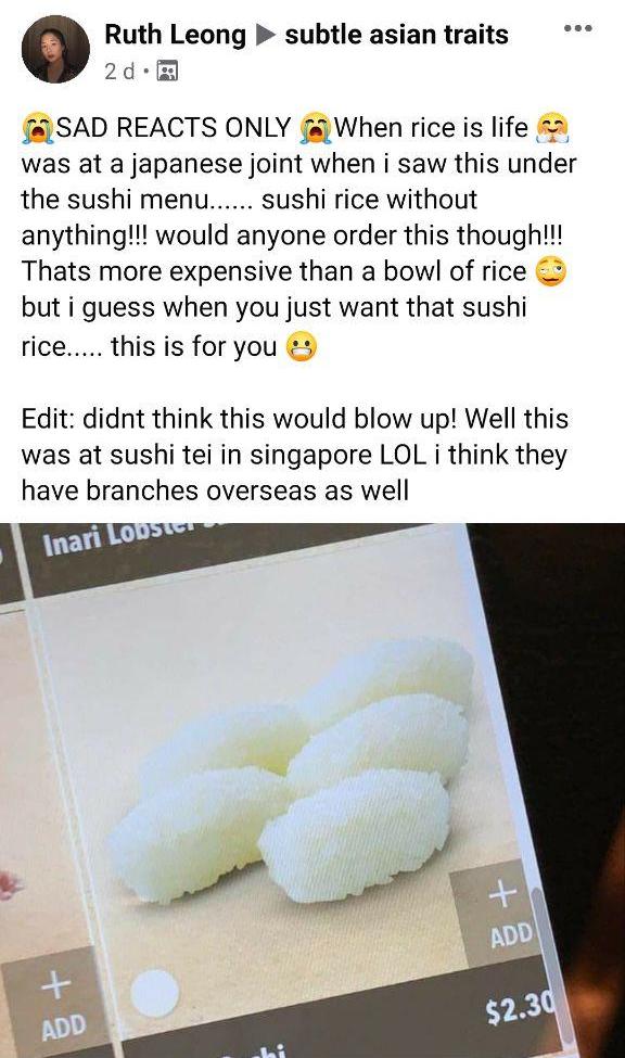 Trending photo of plain sushi rice on sale is actually from S'pore, but ...