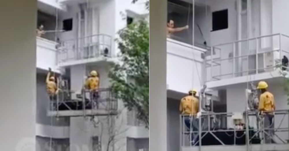 Sengkang man pokes gondola rope with pole to stop workers installing ...