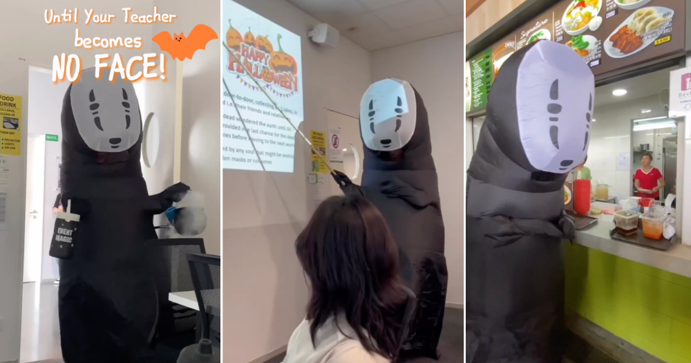Republic Poly lecturer dresses up as No-Face for Halloween, lectures in ...