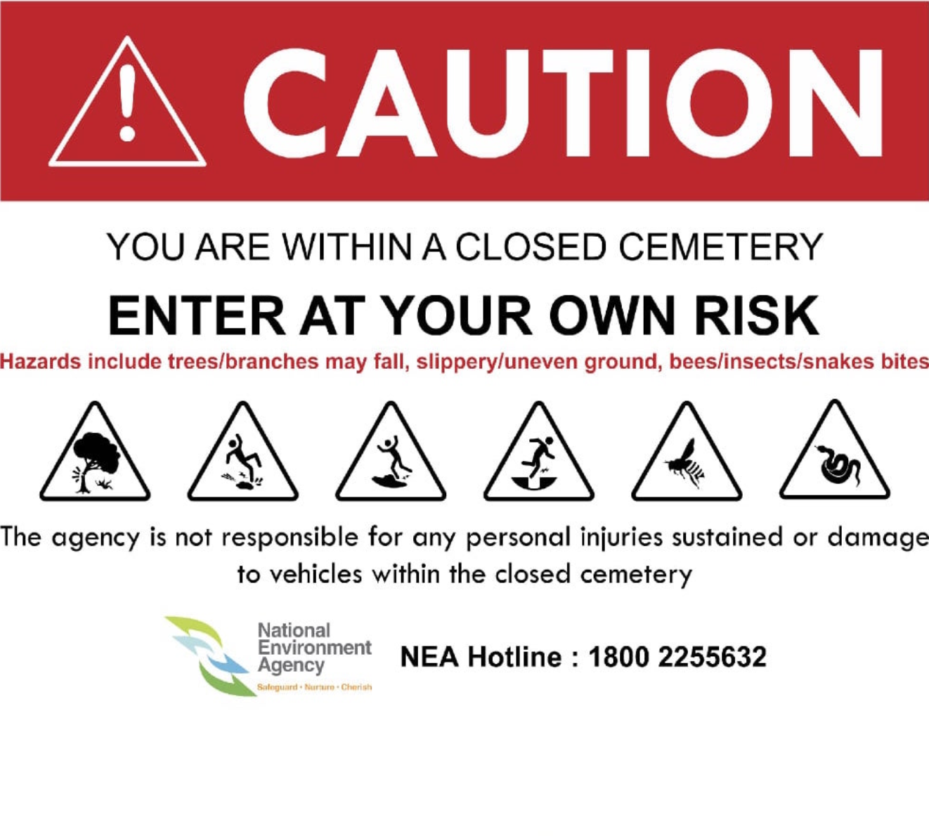 NEA: S'pore cemetery sign warning against ghosts doctored with sticker ...