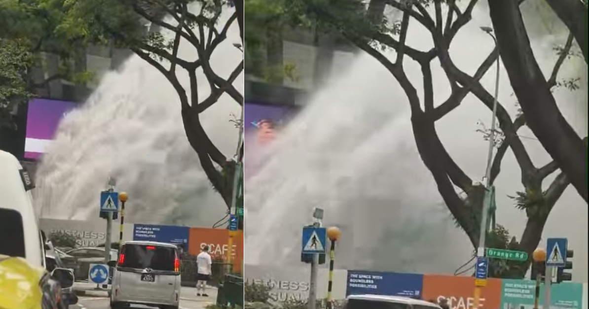 NEWater pipeline leak at *SCAPE along Orchard Road shoots water several ...