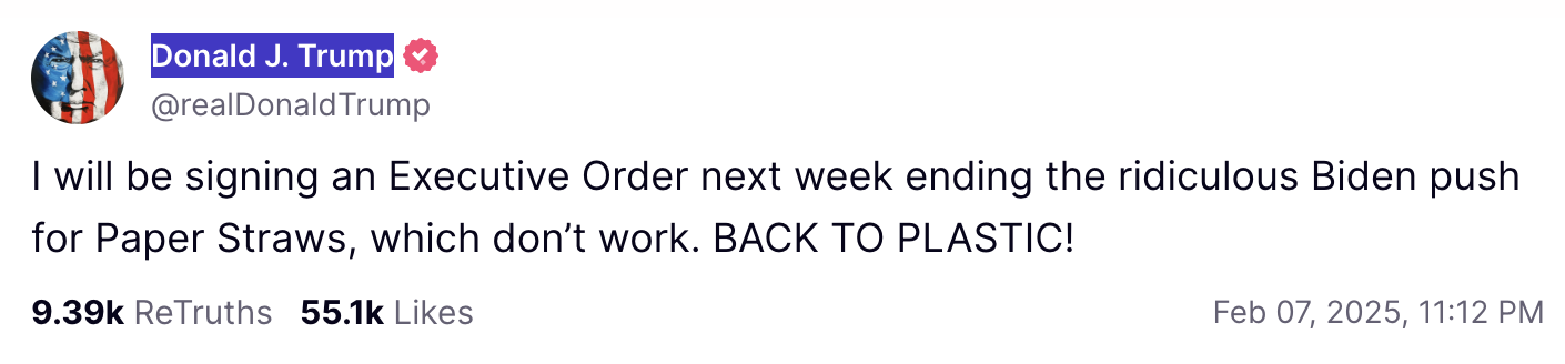 Trump to sign executive order to bring plastic straws back to White ...