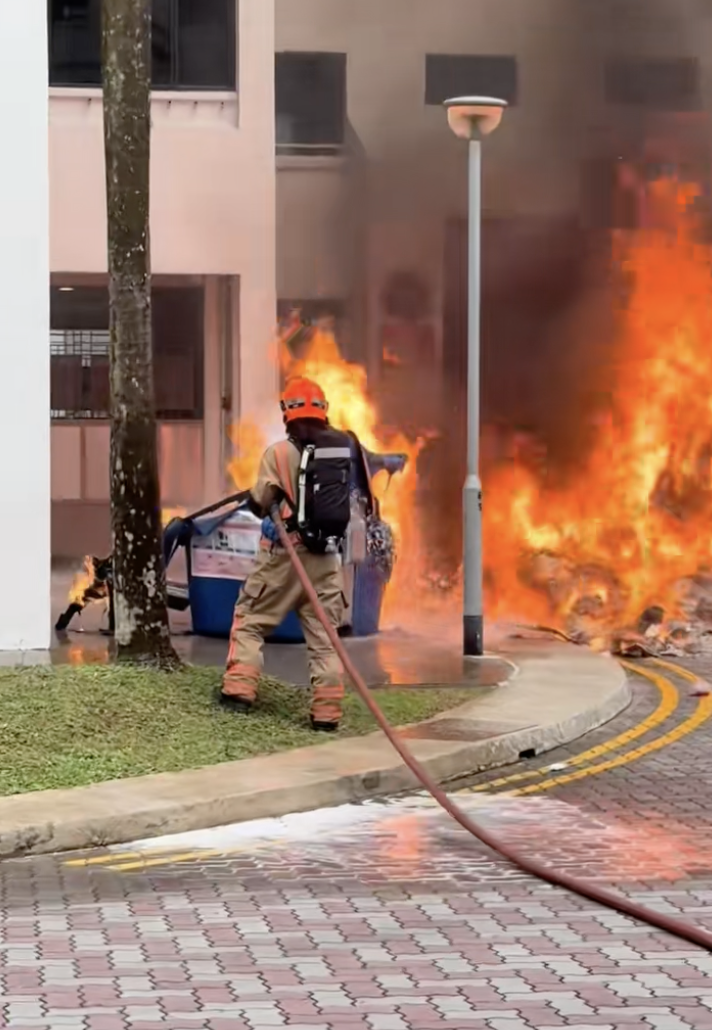 Discarded items, recycling bin catch fire at Woodlands HDB loading bay ...