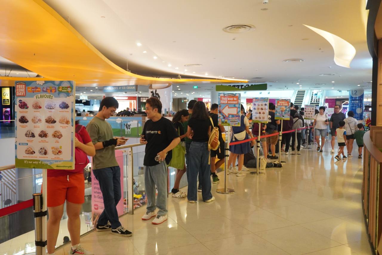 Long queue in VivoCity for Ben & Jerry’s Free Cone Day on Apr. 8 - Mothership.SG - News from ...