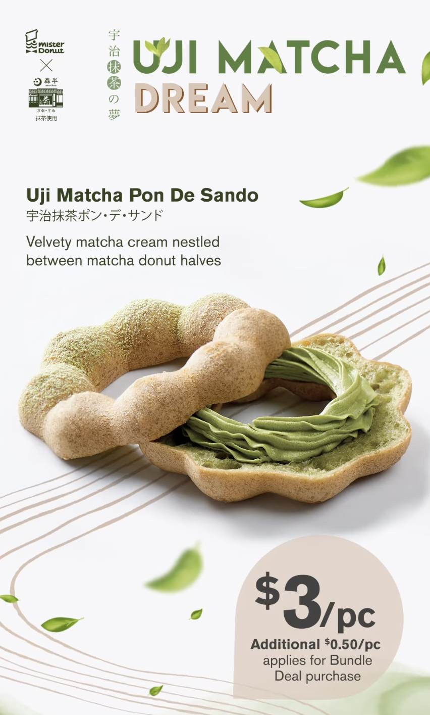Mister Donut S'pore brings back Uji matcha donuts at S$3 per piece ...