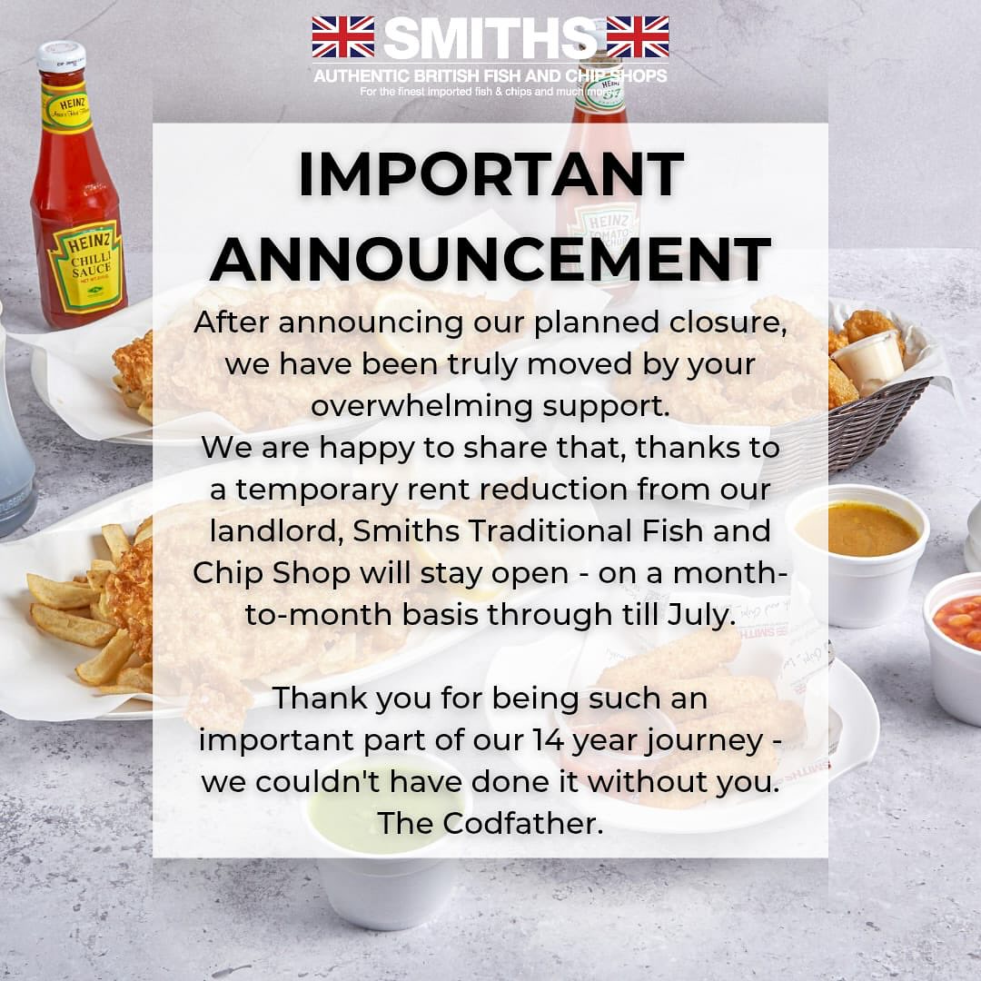 Smiths Authentic British Fish & Chips to remain open till July thanks ...