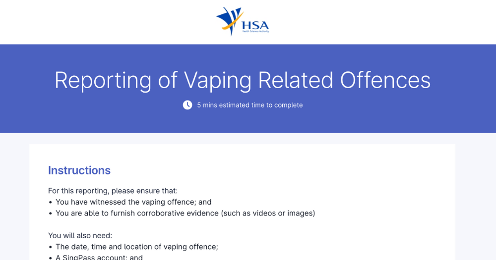 HSA hotline runs daily & new online form for public to report vaping offences from Jul. 21 ...