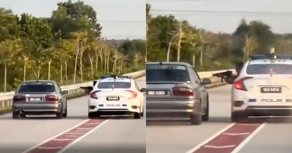 M'sian cop pulls out submachine gun during high-speed car chase with ...