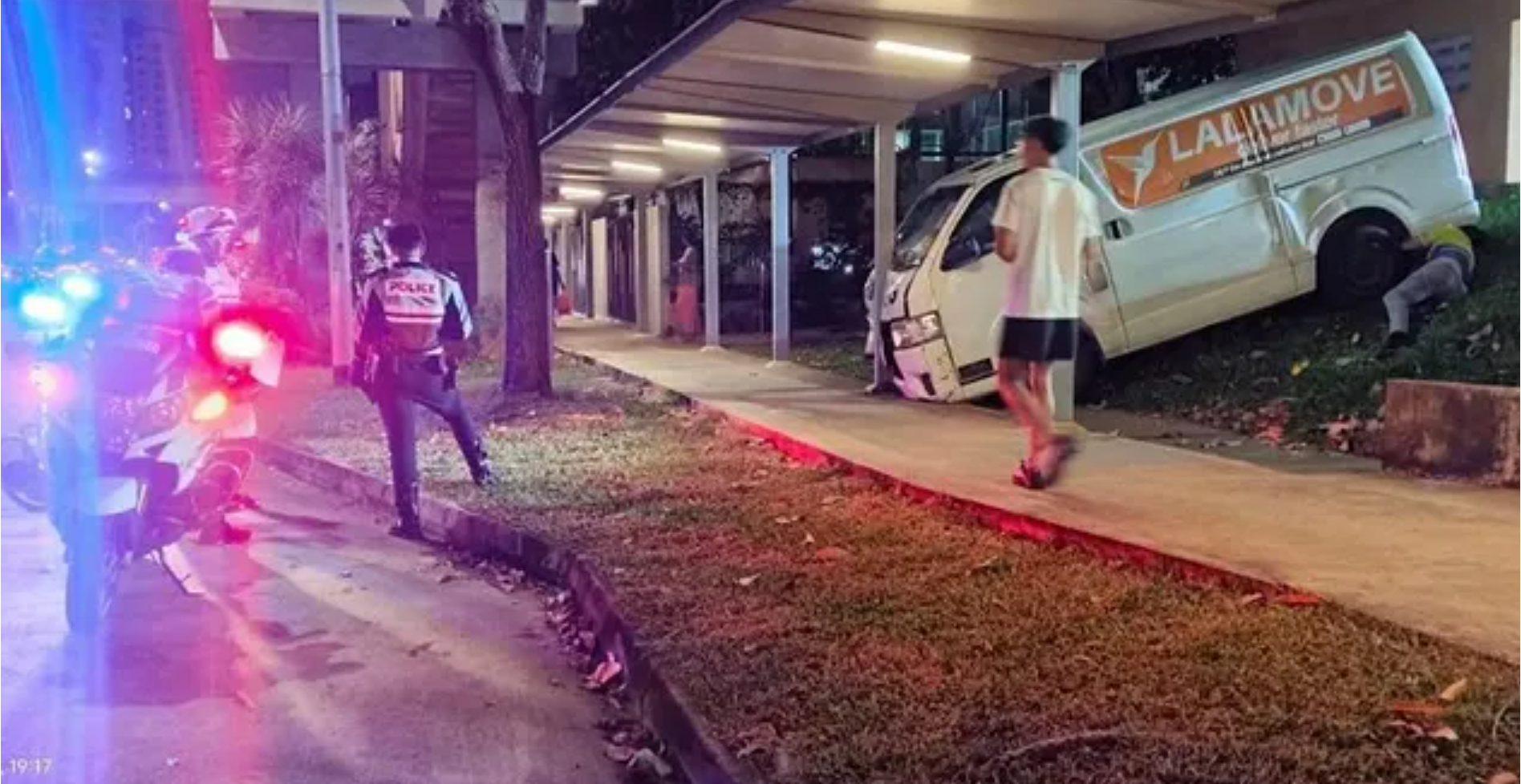 Van hits shelter pillar in Punggol, woman, 45, assisting with ...