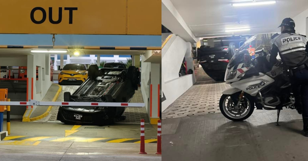 Car turns turtle at Woodlands carpark, driver, 41, assisting with ...